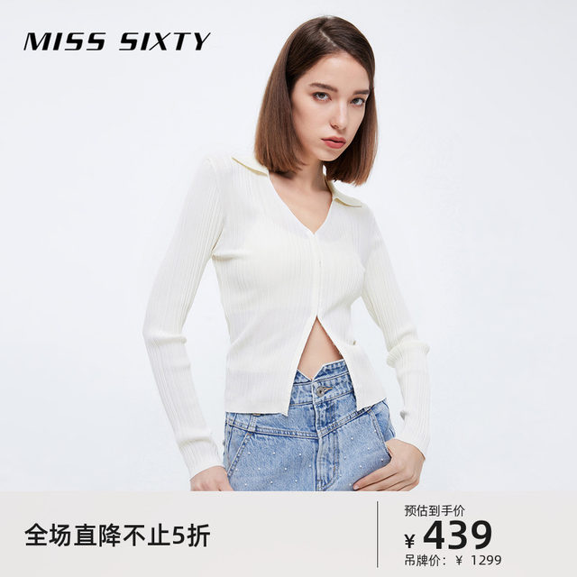MissSixty knitted sweater, feminine top, long-sleeved V-neck hidden ...
