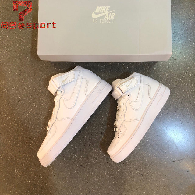 Nike Air Force 1 AF1 pure white men and women middle top shoes 315123 ...