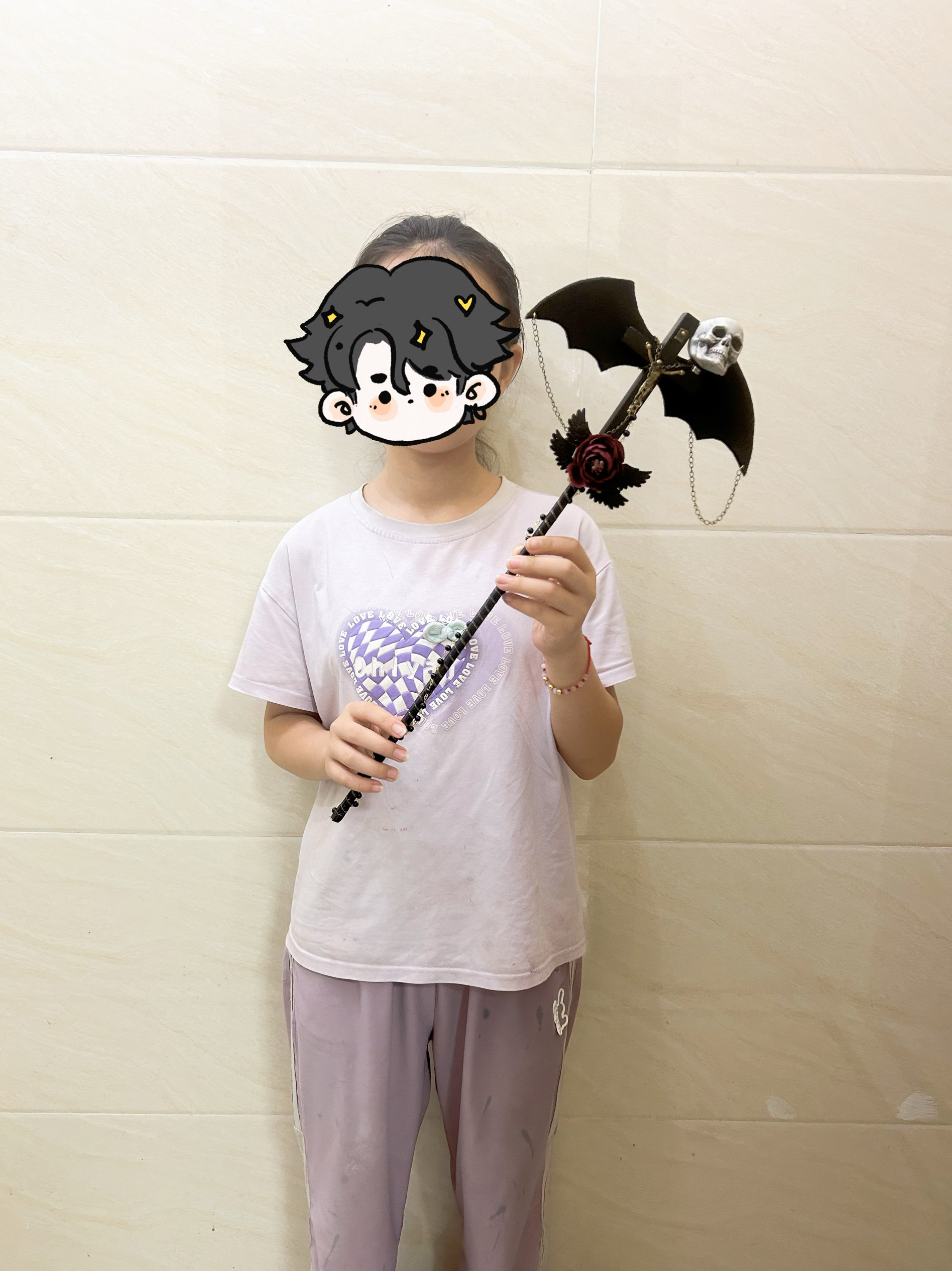 Original Gothic Dark Wings Skull Magic Scepter Lolita Cross Rose Cane ...