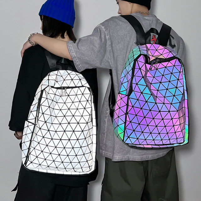 Laser rhombus backpack for men 2024 new fashion schoolbag for female ...