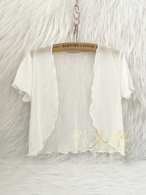 2024 short-sleeved small shawl mesh small waistcoat fungus ultra-short ...