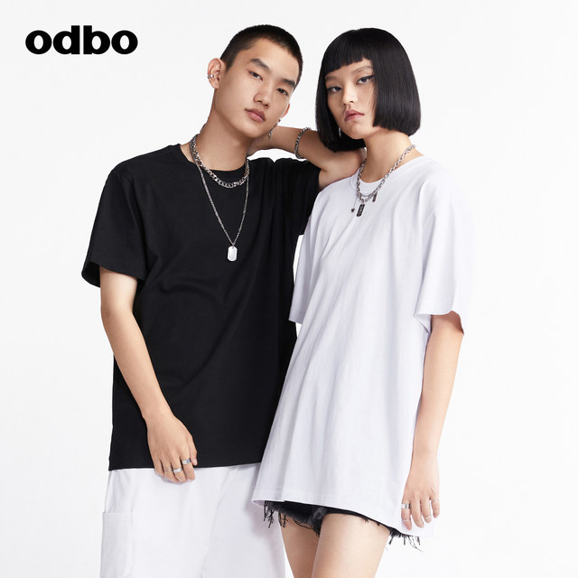 odbo Opel Unisex Commuting Round Neck Top 2024 Summer Couple Simple Short Sleeve Logo Printed T ...
