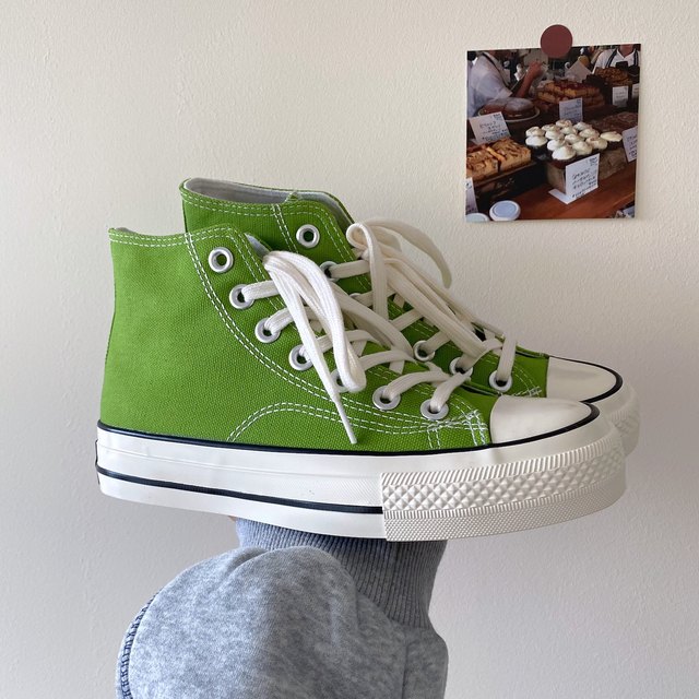 2025 spring and summer new matcha green versatile high-top canvas shoes ...