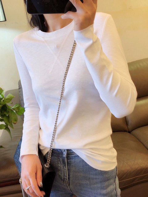 DW2023 autumn and winter inner round neck white pure cotton slim fit ...