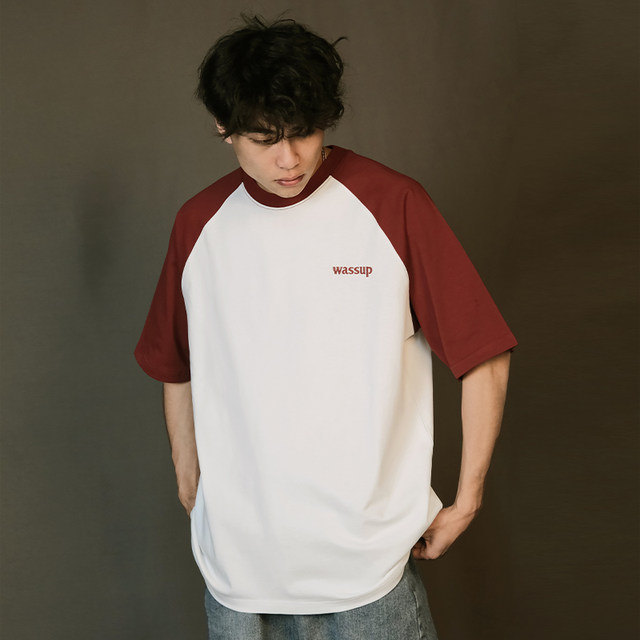 WASSUPHEODS color-blocked raglan sleeve short-sleeved T-shirts for men ...