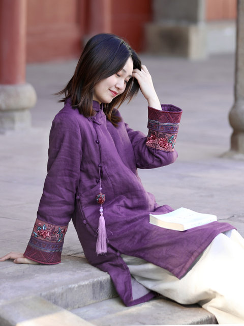 Chinese -style tea clothing linen retro cotton coat female Chinese wind ...
