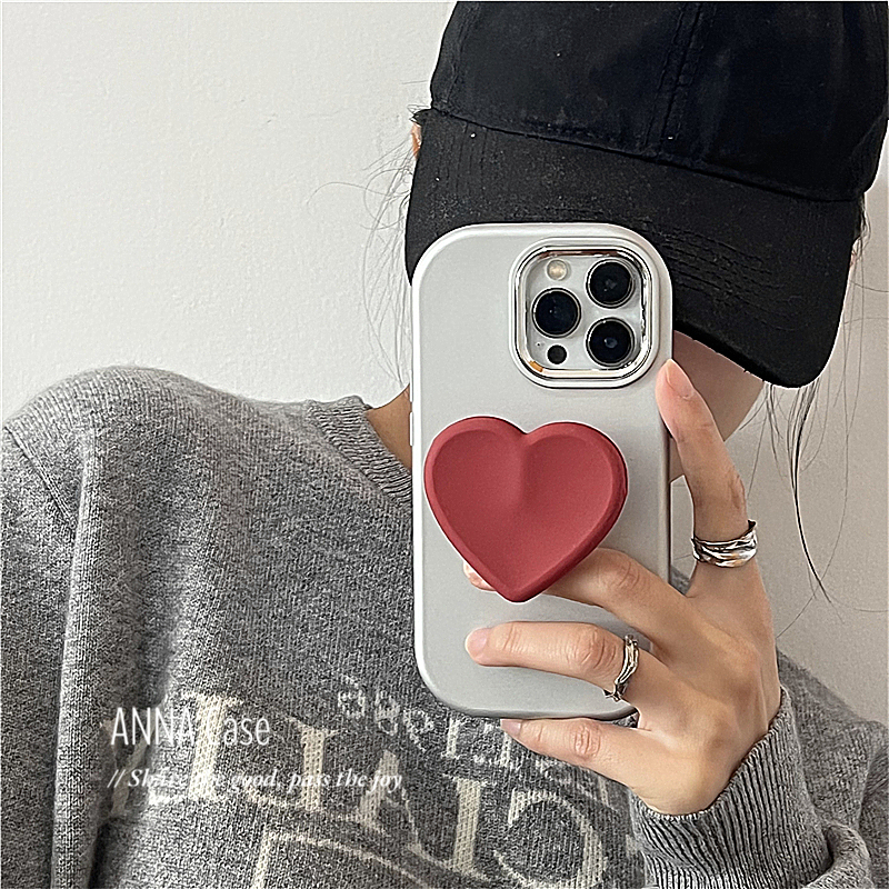 ANNACASE advanced niche silver dark red love bracket suitable for iphone16promax apple 15 mobile ...