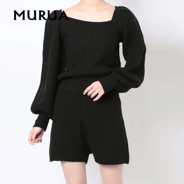 MURUA Japanese versatile loose square neck long sleeve short fashion ...