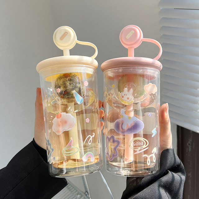 Double-layer glass cup for girls with good looks 2024 new large ...