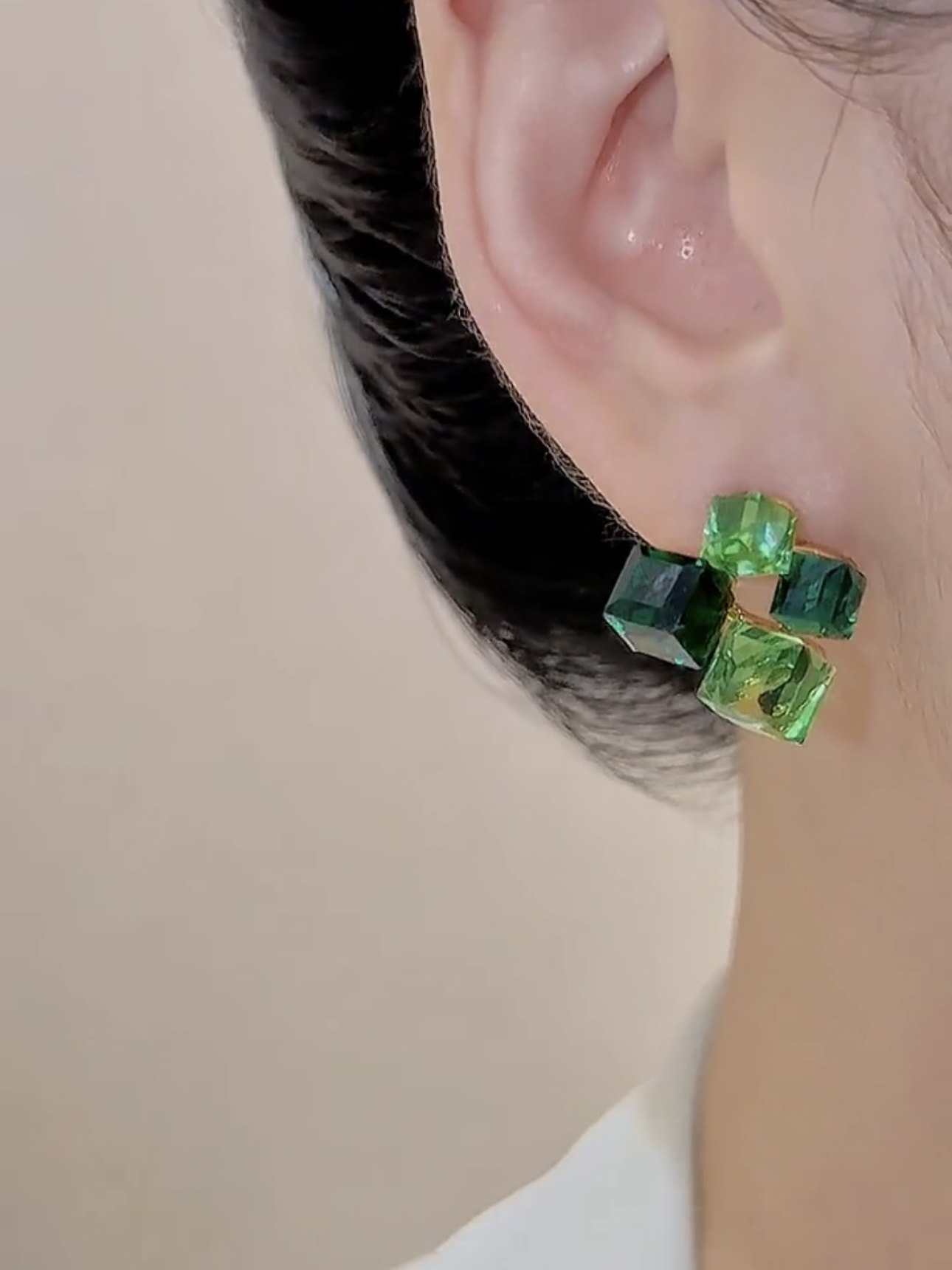 Temperament Green Landstone Crystal Block Earrings Female 925 Silver Needle Exquisite Various ...