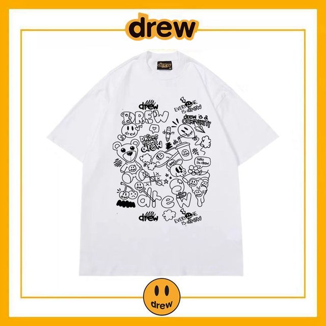 Drew letters graffiti smiley face short-sleeved T-shirt for women ...