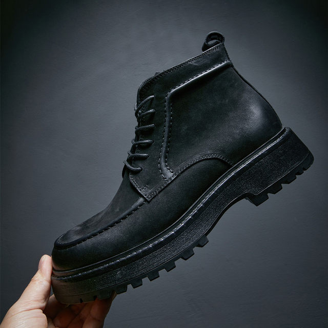 Autumn new style Martin boots men's genuine leather frosted thick-soled ...