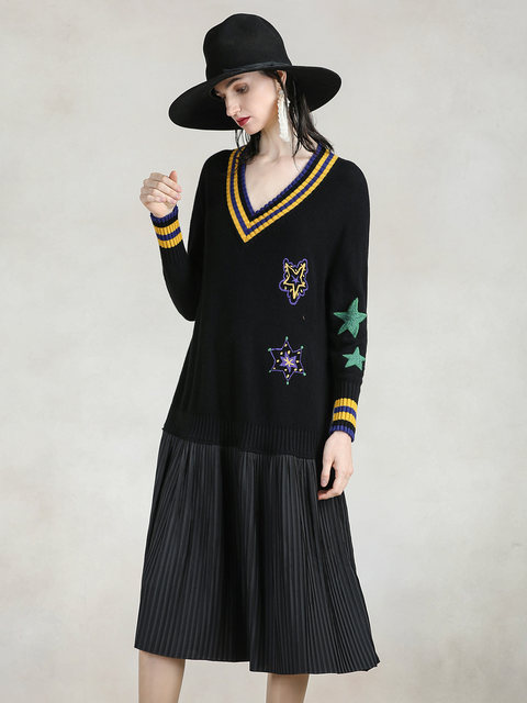 Dayiyan official website hot striped V-neck dress spring new knitted ...