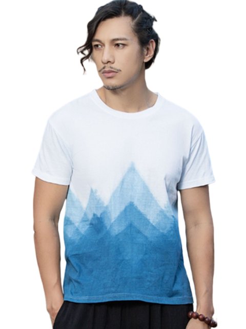 Isatis plant tie-dye blue dye batik top loose short-sleeved T-shirt ...