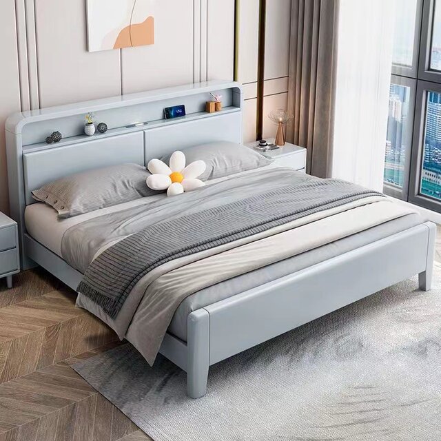 Nordic real wooden bed 1.5 double master bed, modern minimalist 1.8 ...