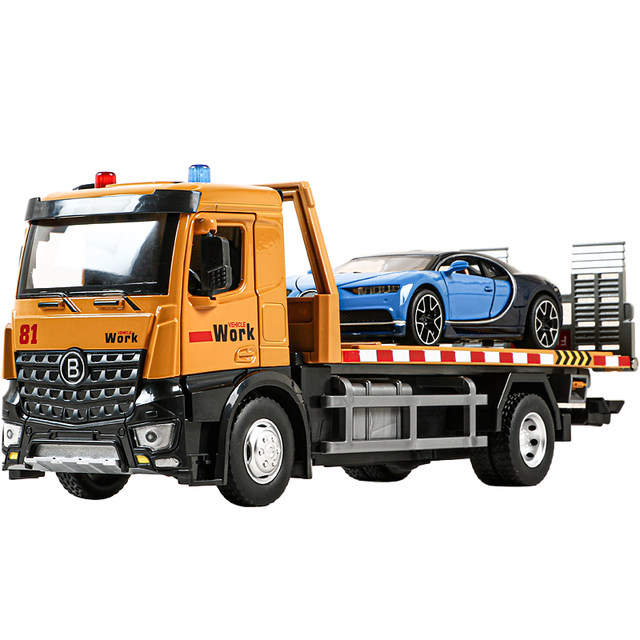 Oversized alloy police car trailer children's toy flatbed transport ...