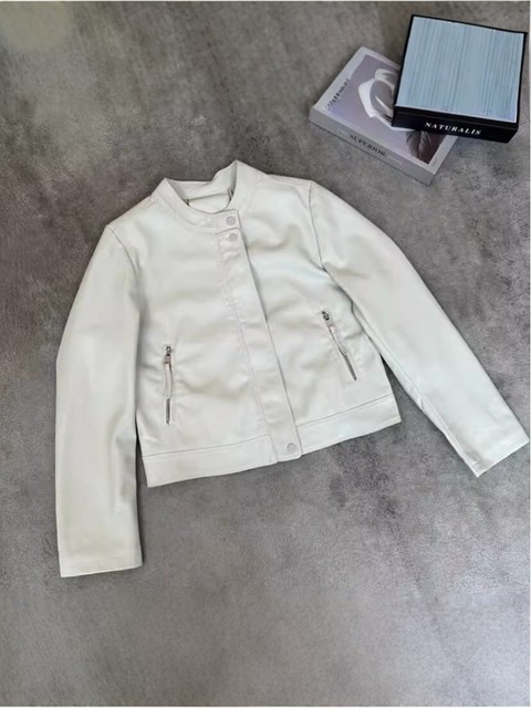 2025 Spring New High-end Style Stand Collar Small Leather Jacket Women ...