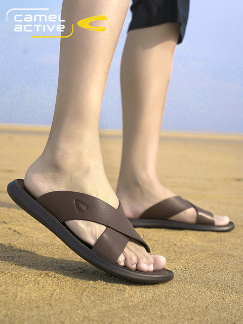 German Camel Dynamic Leather Slippers Men's Summer Outerwear Flip-Flops ...
