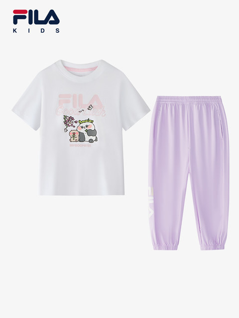 FILA Fila children's short-sleeved T-shirt trousers 2025 summer new casual sports two-piece set