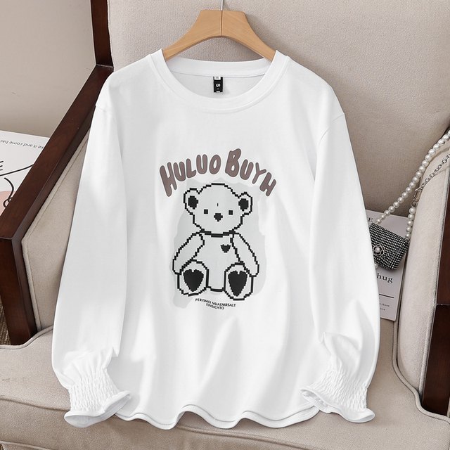 Pure cotton loose large size ruffle sleeve t-shirt sweatshirt for women spring autumn winter ...