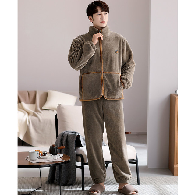 Pajamas for men winter coral velvet thickened velvet men's autumn and ...