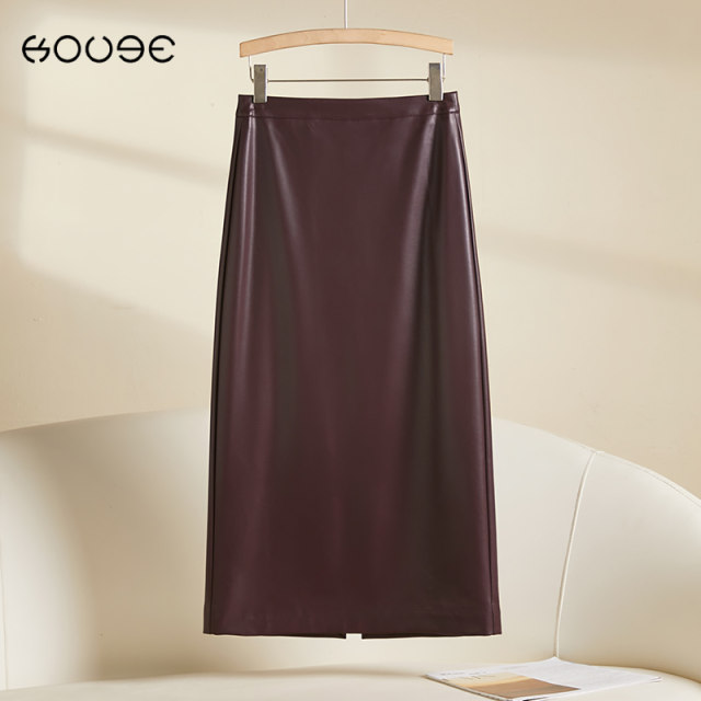 Angrahhh Pu leather skirt female 2024 new autumn and winter A -line high pocket hip split mid ...