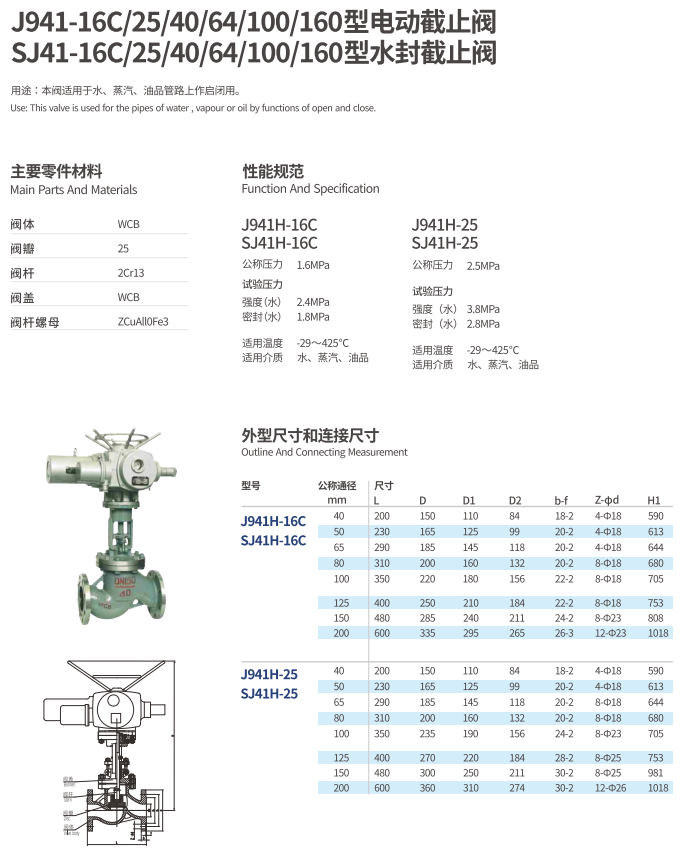 Hebei Yuanda Valve J941H-16/25/40/64C Cast Steel Electric Flange Steam Shut-Off Valve Dn40-300
