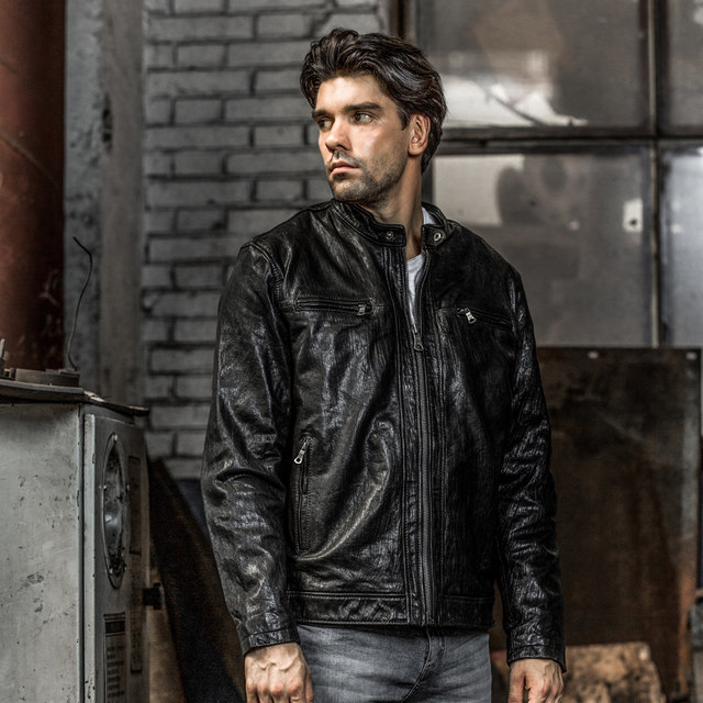 ZPO pleated goat leather jacket men's casual casual vegetable tanned ...