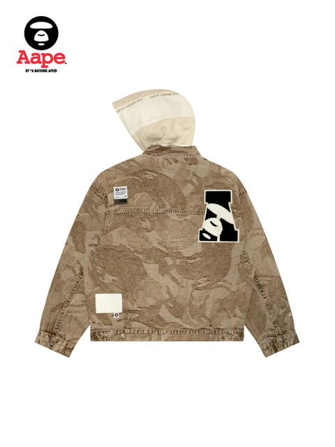Aape men's autumn ape face badge camouflage denim washed distressed ...