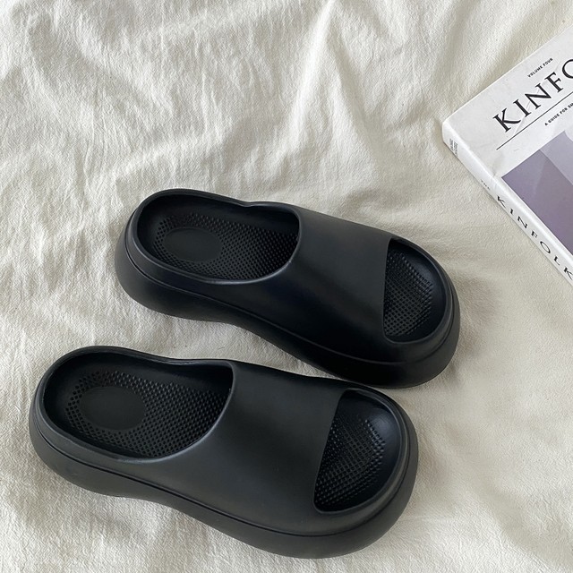 Uncle Xi black thick-soled high-rise slippers for women wearing 2025 ...