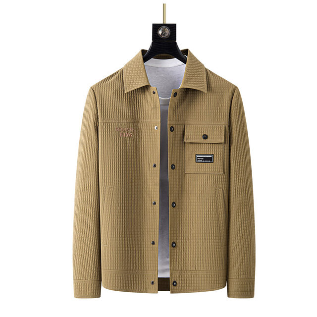 Waffle jacket men's lapel spring and autumn thin loose workwear style ...