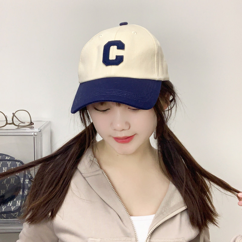 Color-blocking baseball cap with letters for women outdoor travel ...
