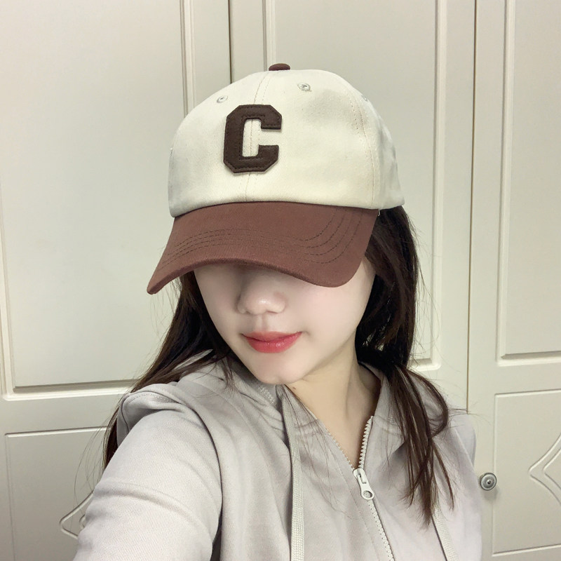 Color-blocking baseball cap with letters for women outdoor travel ...