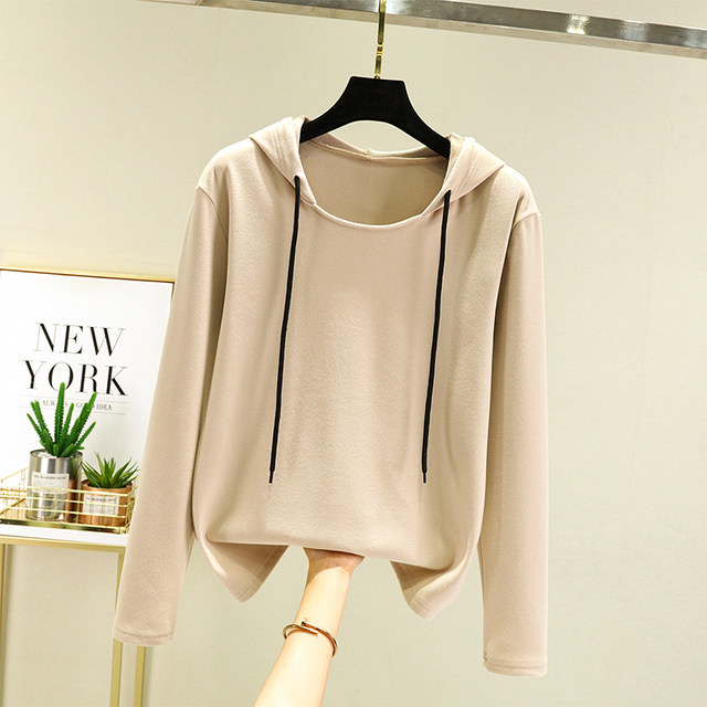 German velvet hooded bottoming shirt for women in autumn and winter ...