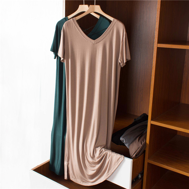 Summer Thin Modal Dress Women's Loose Backless Nightgown Short Sleeve ...