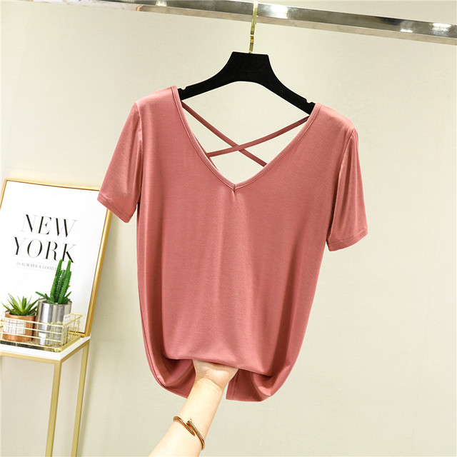 Beautiful back short-sleeved women's summer thin section foreign style ...