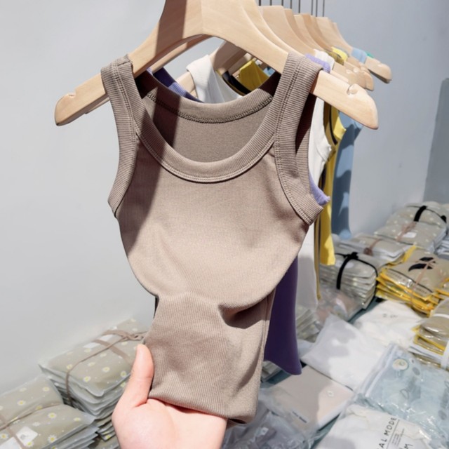 Knitted thread camisole women's summer thin round neck inner slim fit ...