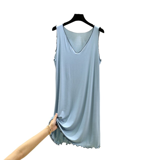 Modal V-neck flying edge nightgown for women summer loose vest dress ...