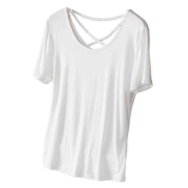 Loose Modal T-shirt for women summer backless short-sleeved thin top ...