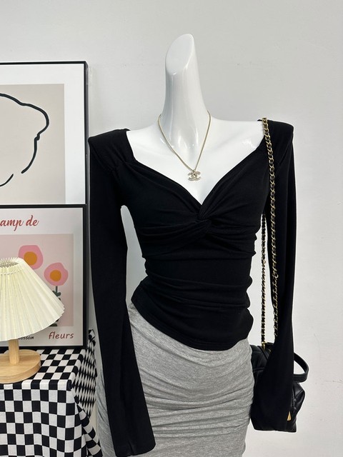 Pure spring kink sexy low-neck breast large waist thin top new product ...