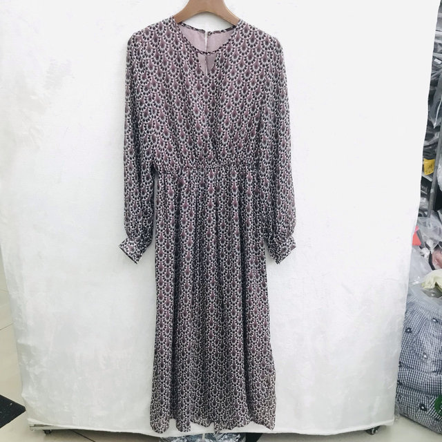 Round neck light vacation design sense long -sleeved chiffon floral dress