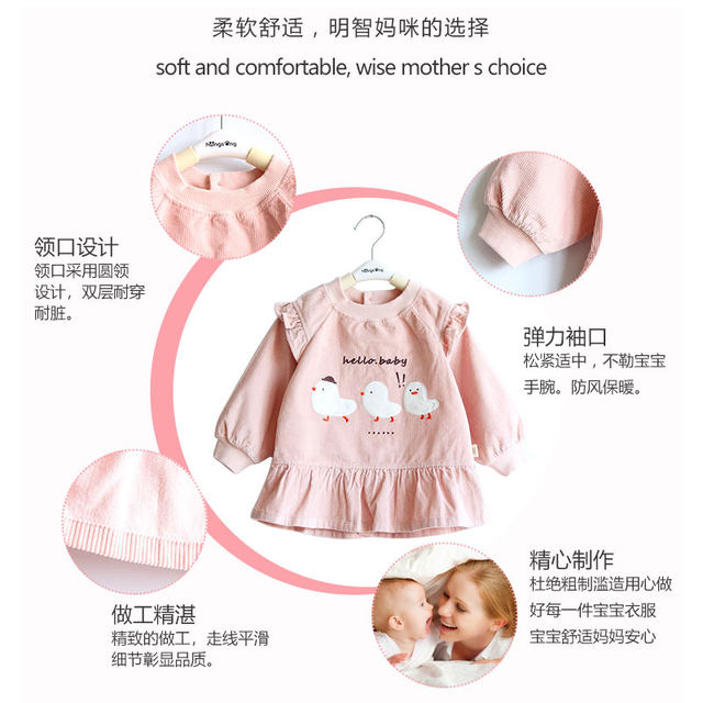 Girls' smock corduroy thickened autumn and winter baby long-sleeved ...