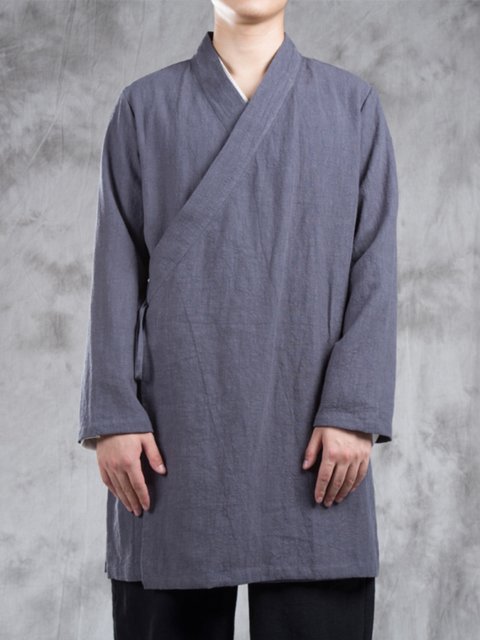Chinese style men's clothing linen long coat hemp material large size ...