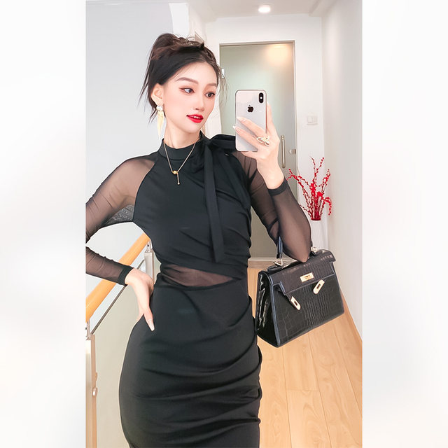 Jiang Wanqi European Station Feminine Hollow Waist Slimming Dress Women's Autumn Design Hepburn ...