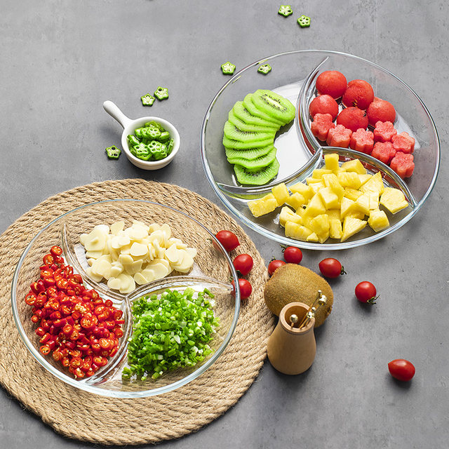 Fenix tempered glass three-part plate home multi-functional fruit salad ...