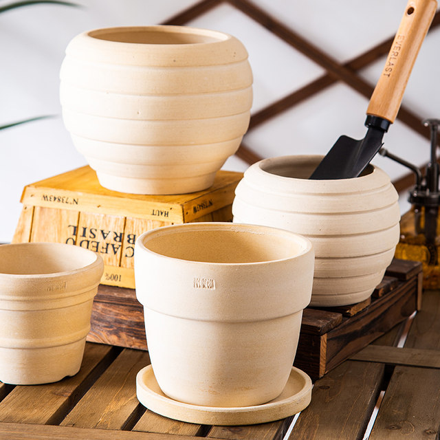 New natural clay and white pottery flower pots handmade simple living ...