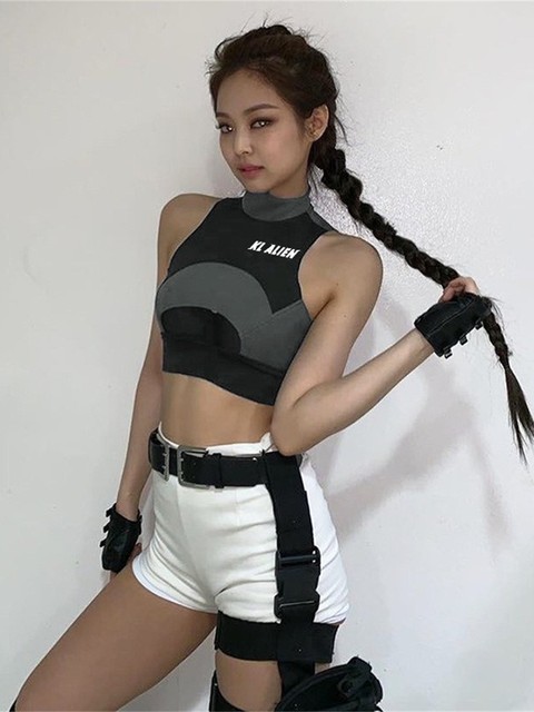 Jazz top sports vest short navel-baring t-shirt female niche design ...