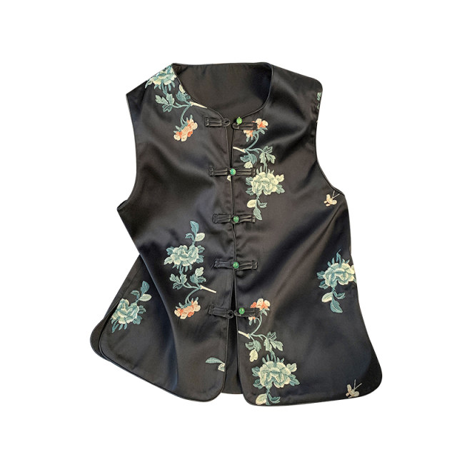 Satin new Chinese style Chinese style vest heavy industry embroidered ...