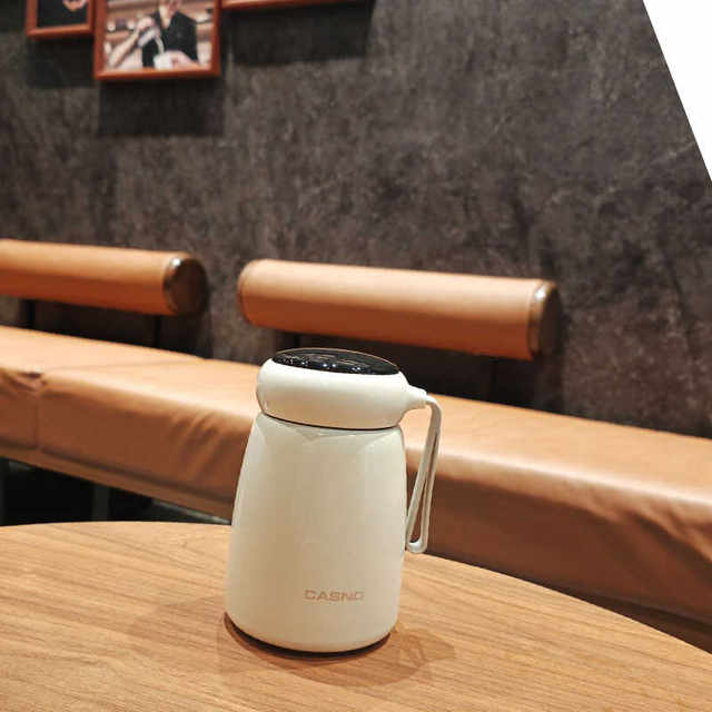 Cute and compact travel thermos cup with tea drain and handle, forest ...