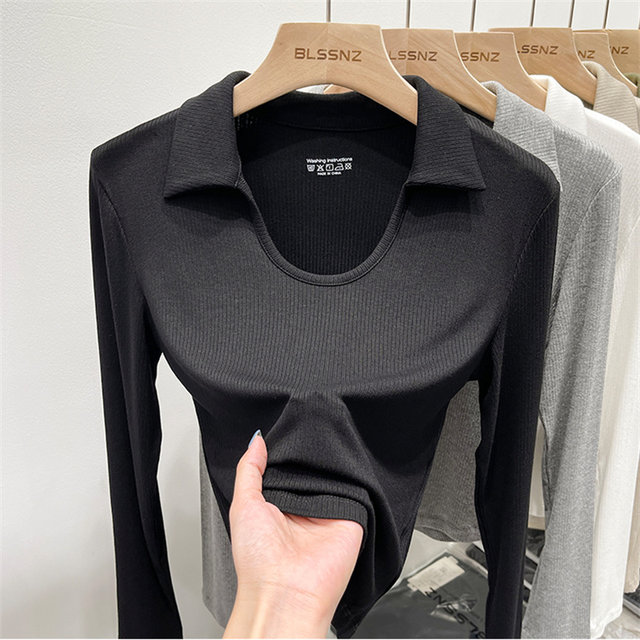 European threaded women's T-shirt long-sleeved autumn design niche slim ...